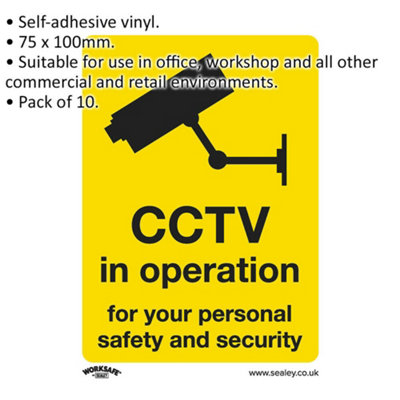 10x CCTV IN OPERATION Security Safety Sign - Self Adhesive 75 x 100mm ...