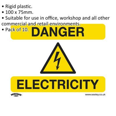 10x DANGER ELECTRICITY Health & Safety Sign Rigid Plastic 100 x 75mm ...