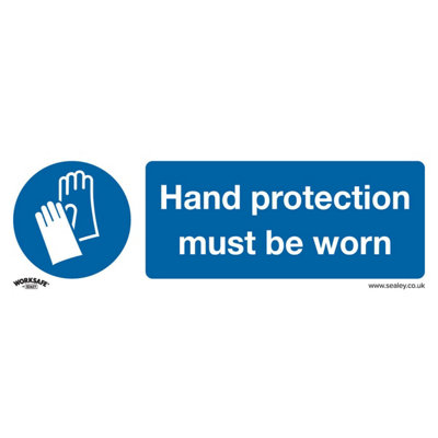 10x HAND PROTECTION MUST BE WORN Safety Sign - Self Adhesive 300 x ...