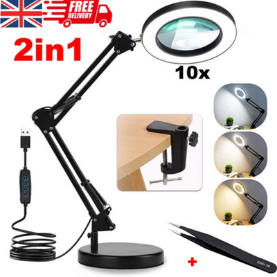10X MAGNIFYING GLASS DESK LIGHT MAGNIFIER LED LAMP READING LAMP WITH ...