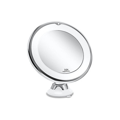10X Magnifying Mirror with LED Light and Strong Suction Cup, Battery ...