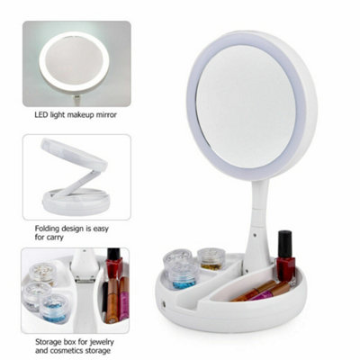 10x Magnifying Portable Folding Make Up Mirror with LED Light Bathroom ...