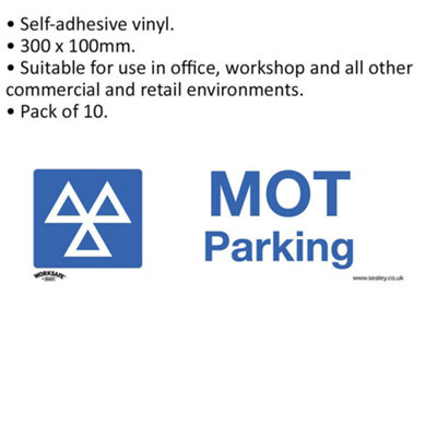 10x MOT PARKING Health & Safety Sign - Self Adhesive 300 x 100mm ...