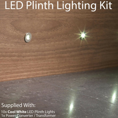 10x Round LED Plinth Light Kit with Cool White Finish for Kitchen and ...