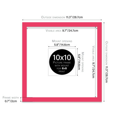 10x10" Bright Pink Picture Frame - 10x10" Square Frame with 6x6" Mount ...
