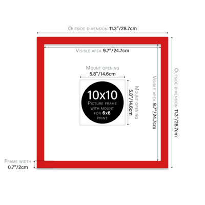 10X10" RED PICTURE FRAME - 10X10" SQUARE FRAME WITH 6X6" MOUNT FOR ...