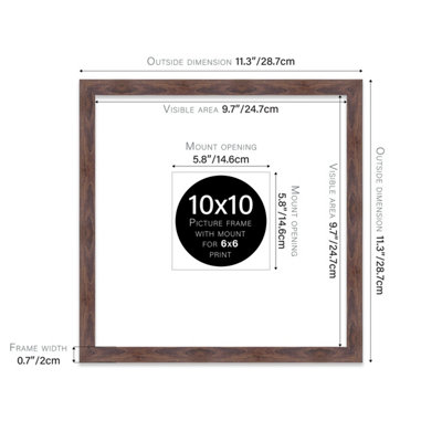 10x10" Walnut Picture Frame - 10x10" Square Frame with 6x6" Mount for ...