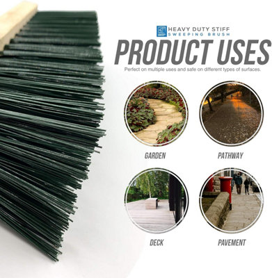 11.5" Heavy Duty Outdoor Stiff PVC Broom with Metal Handle - Green