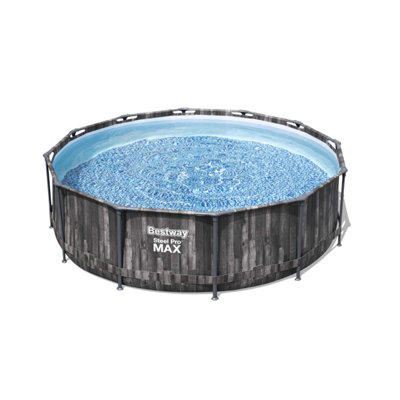 11.8FT/ 3.6m round tubular above-ground wooden effect swimming pool ...