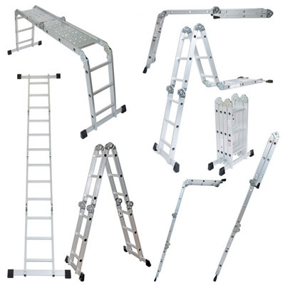 11-in-1 Combination Ladder Wolf Aluminium Folding Multipurpose Steps w ...