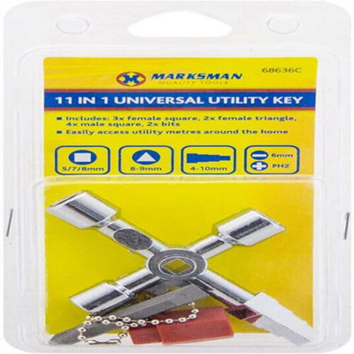 11 In 1 Utility Key 4 Way Gas Plumbing Radiator Solid Bleed Heating Diy ...