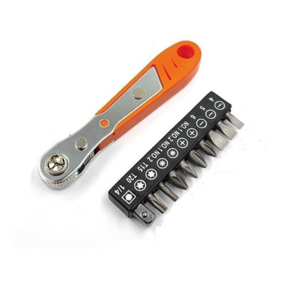 11 piece bit set consisting of 10 bits and 1 mini ratchet