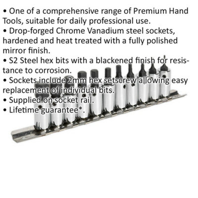 11-Piece S2 Steel Hex Socket Bit Set with 1/4-Inch Drive for Precision ...