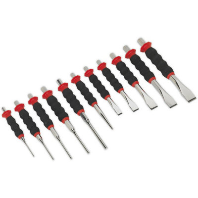 11 Piece Sheathed Punch & Chisel Set - Hardened & Tempered - Contoured ...