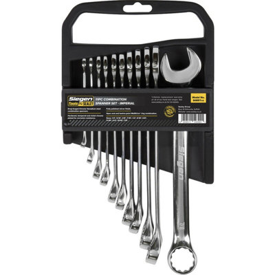 11-Piece Slim Handled Combination Spanner Set with 12 Point Imperial Heads