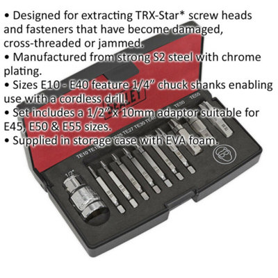 11 Piece TRX-Star Fitting Extractor Set - 1/4" Quick Chuck Shank ...