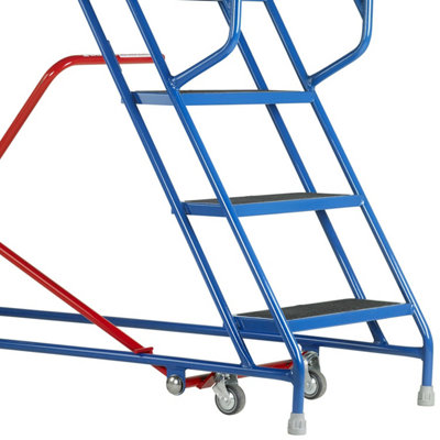 11 Tread Mobile Warehouse Safety Ladder with Punched Steps - EN131 7 Blue