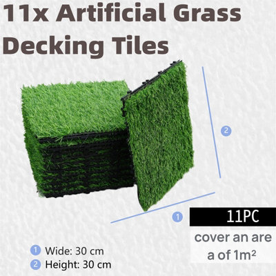11 x Artificial Grass Interlocking Floor Decking Tiles Outdoor Patio Garden Turf
