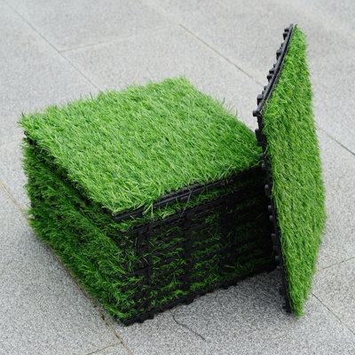 11 x Artificial Grass Interlocking Floor Decking Tiles Outdoor Patio Garden Turf