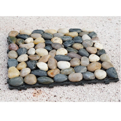 11 x Natural Real Pebble Stone Interlocking Floor Decking Tiles Outdoor ...