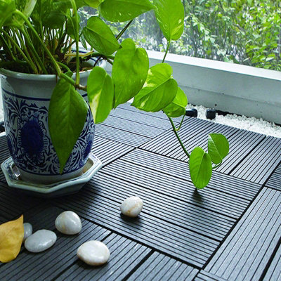 11 x WPC Stripe Composite Black Interlocking Floor Decking Tiles ...