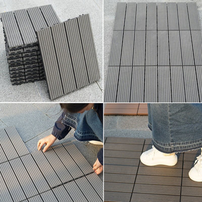 11 x WPC Stripe Composite Black Interlocking Floor Decking Tiles ...