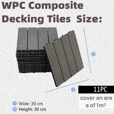 11 x WPC Stripe Composite Black Interlocking Floor Decking Tiles ...