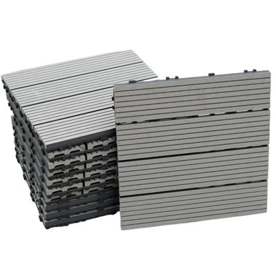 11 x WPC Stripe Composite Grey Interlocking Floor Decking Tiles Outdoor ...