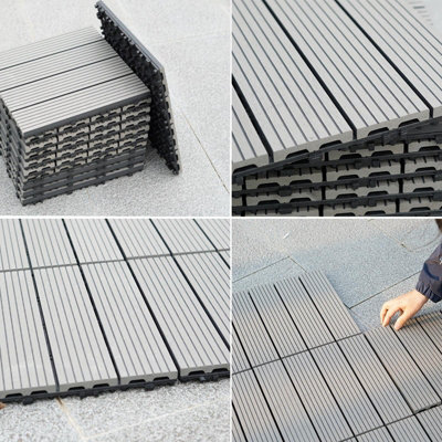 11 x WPC Stripe Composite Grey Interlocking Floor Decking Tiles Outdoor ...