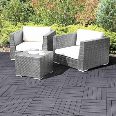 11 x WPC Stripe Composite Grey Interlocking Floor Decking Tiles Outdoor ...