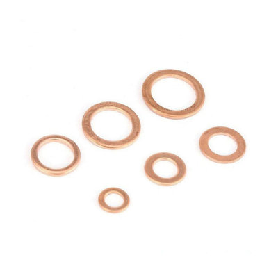 110 x Assorted Copper Ring Washers 6-16mm for Sump Plugs and Hydraulic ...