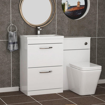 1100mm Gloss White 2 Drawer Furniture Pack with Mid Edge Basin & Slim ...