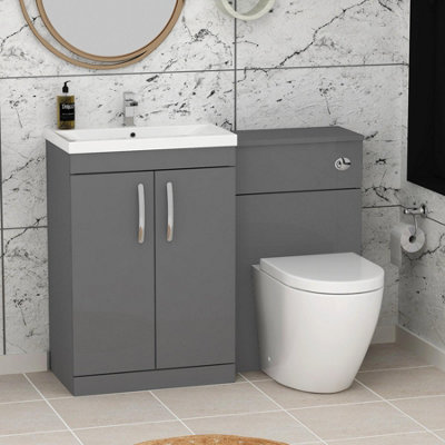 1100mm Indigo Grey Gloss 2 Door Bathroom Furniture Pack with Mid Edge ...