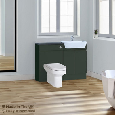 1100mm Set With Noir Gloss Worktop, BTW WC And Cistern, 1TH S/R Basin - Lucente Matt Fir Green ...