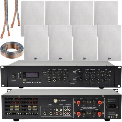 1100W Bluetooth Sound System & 8x 140W In Wall Speakers - 4 Zone Multi ...