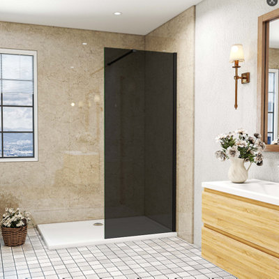 1100x1900mm Black Walk In Shower Enclosure Screen Bathroom Wet Room 8mm ...