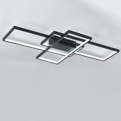 110cm Black Rectangular Semi-Flush LED Ceiling Light - Dimmable, Modern ...