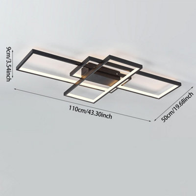 110cm Black Rectangular Semi-Flush LED Ceiling Light - Dimmable, Modern ...