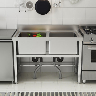 110cm Double Bowl Commercial Freestanding Stainless Steel Kitchen ...