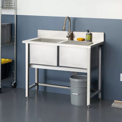 110cm Double Bowl Commercial Freestanding Stainless Steel Kitchen ...