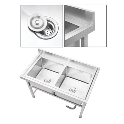 110cm Double Bowl Commercial Freestanding Stainless Steel Kitchen ...
