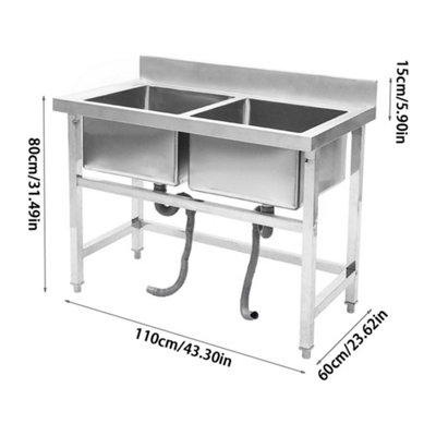 110cm Double Bowl Commercial Freestanding Stainless Steel Kitchen ...