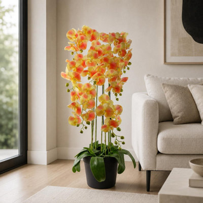 110cm Large Yellow Peach Orchid Plant Artifcial 41 REAL TOUCH flowers