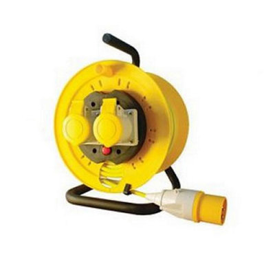 110V 25m CABLE EXTENSION REEL, 2 SOCKETS & 16A YELLOW PLUG