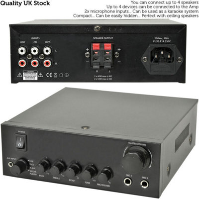 110W Mini Stereo Amplifier System 4x Background Wall Speaker Bedroom ...
