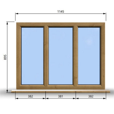 1145mm (W) x 895mm (H) Wooden Stormproof Window - 3 Pane Non-Opening ...