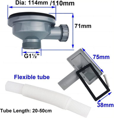 114mm Kitchen Sink Waste Fittings Basket Strainer Waste and Rectangle ...