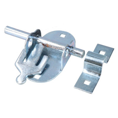 115mm Galvanised Oval Pad Bolt Sliding Lock Gate Shed Door & Fixings