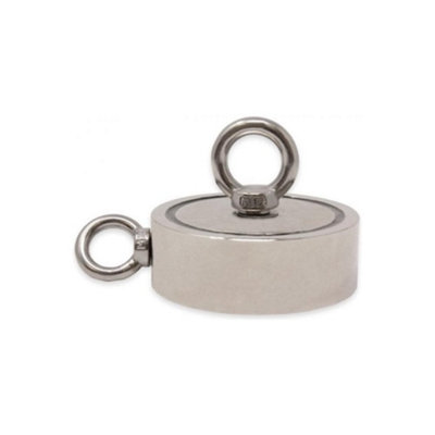 116mm dia x 32mm N42 Neodymium Pot Magnet with 2x M12 Eyebolts - 400kg ...