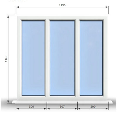 1195mm (W) x 1145mm (H) PVCu StormProof Casement Window - 3 Panes Non ...